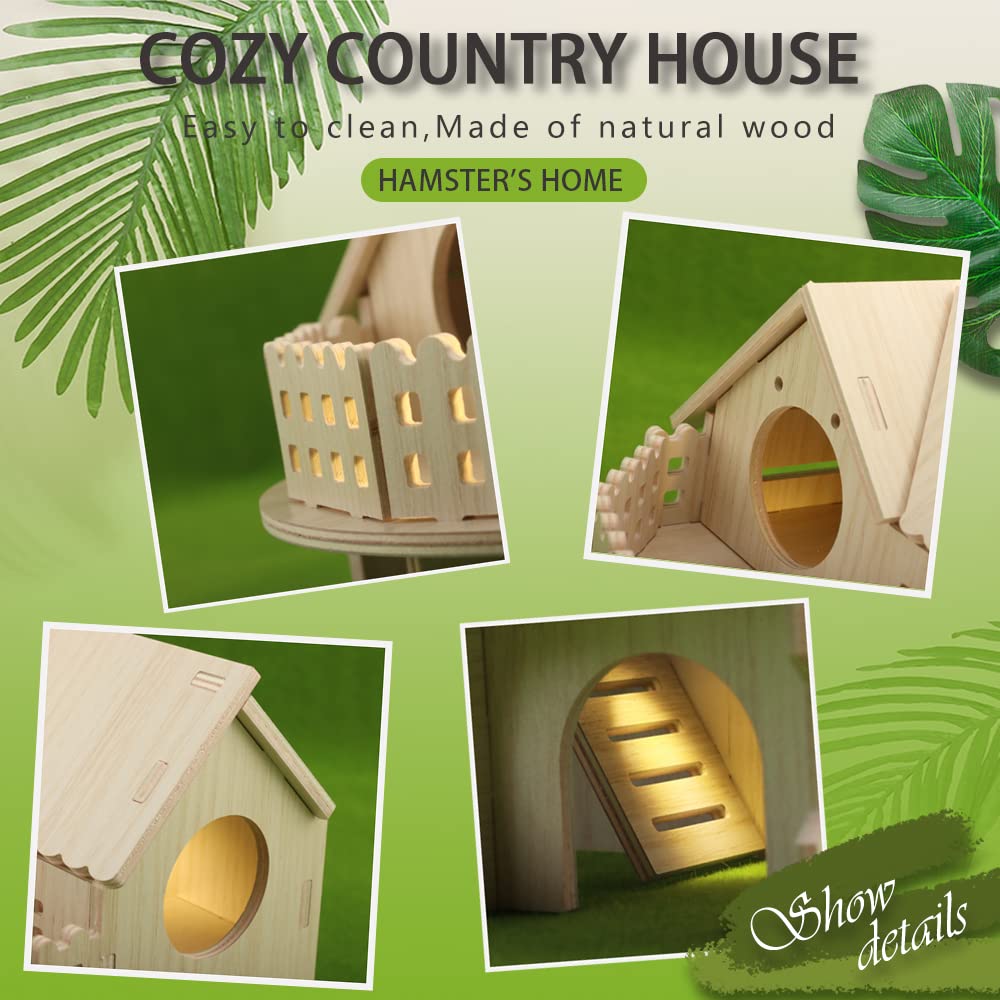 kcrygogo Hamster Maze Wood House Fun Slide House Double-Decker Hut with Stair and Exercise Chew Toys for Dwarf Gerbil Mouse Mice Rat Tiny Animals