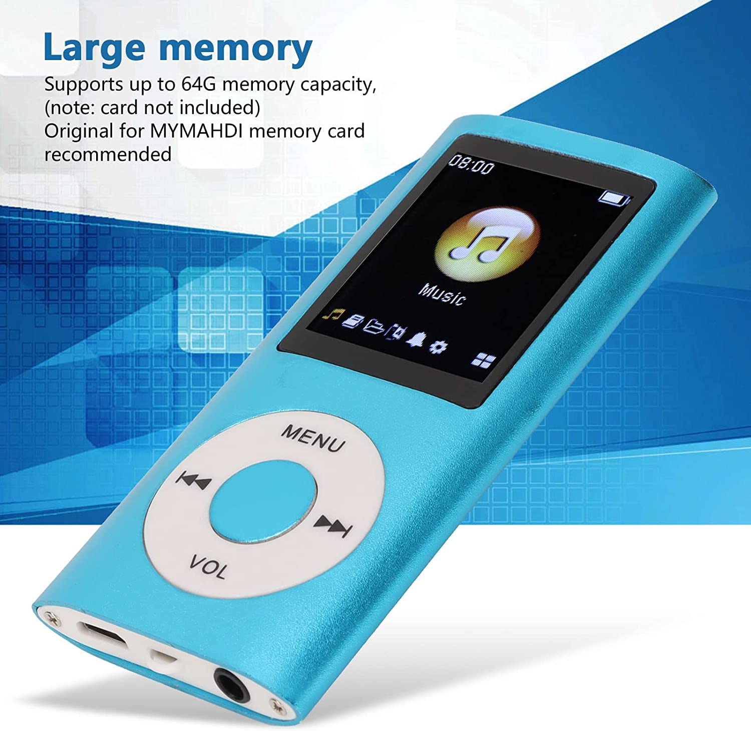 MP3 Player, Portable Lossless Sound Slim MP3 Music Player with Earphone, 1.8 Inch LCD Screen Digital Music Player, (Memory Card Not Included)(Black)