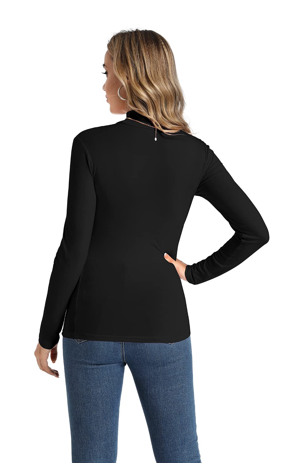 Plus Size Tops for Women Long Sleeve Mock Turtleneck Stretch Slim T Shirt Layer Tops Black XX-Large