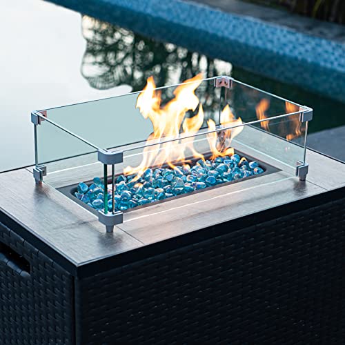X Home 10 LB Fire Glass Diamonds, 1 Inch Fire Pit Glass for Fire Pit, Gas Fireplace, High Luster Aqua Blue