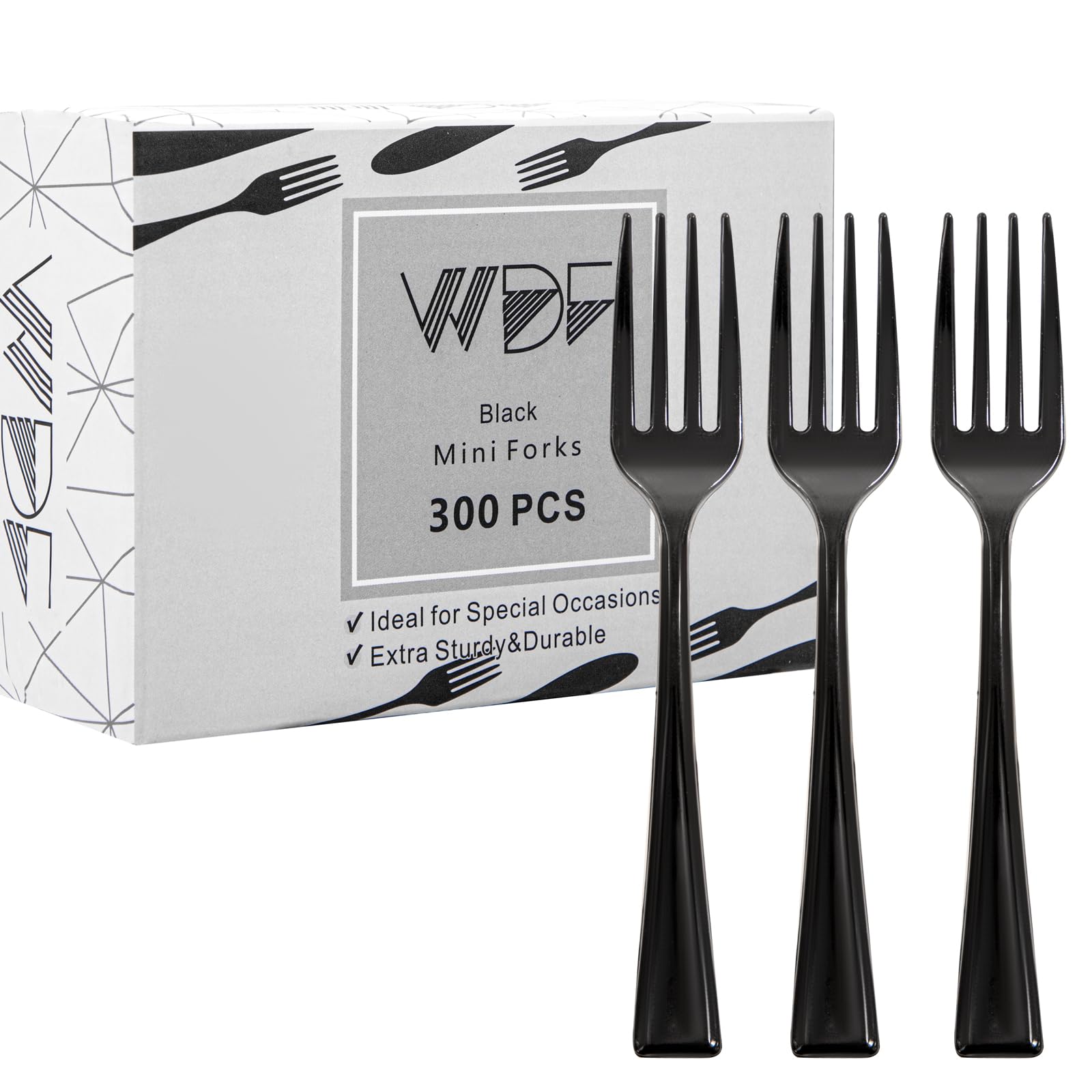 WDF 300 Pieces Black Plastic Mini Forks-4inches Black Plastic Forks-Heavy Duty Plastic Tasting Forks-Perfect for Small Appetizers and Desserts