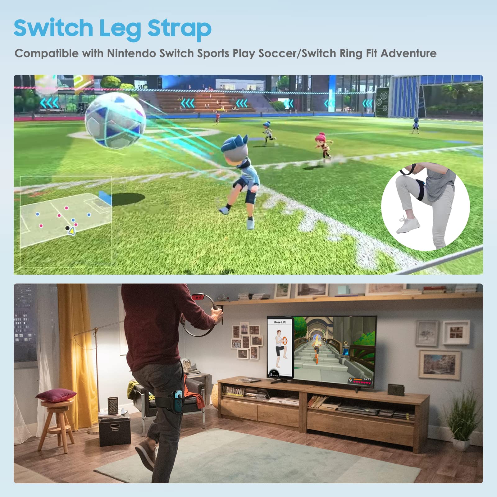 TiMOVO Switch Leg Straps Compatible with Nintendo Switch Sports/Switch Ring Fit Adventure Game, 4-Pack Adjustable Elastic Strap for Switch OLED/Switch, 2 Sizes Soccer Leg Band for Adults & Kids, Black