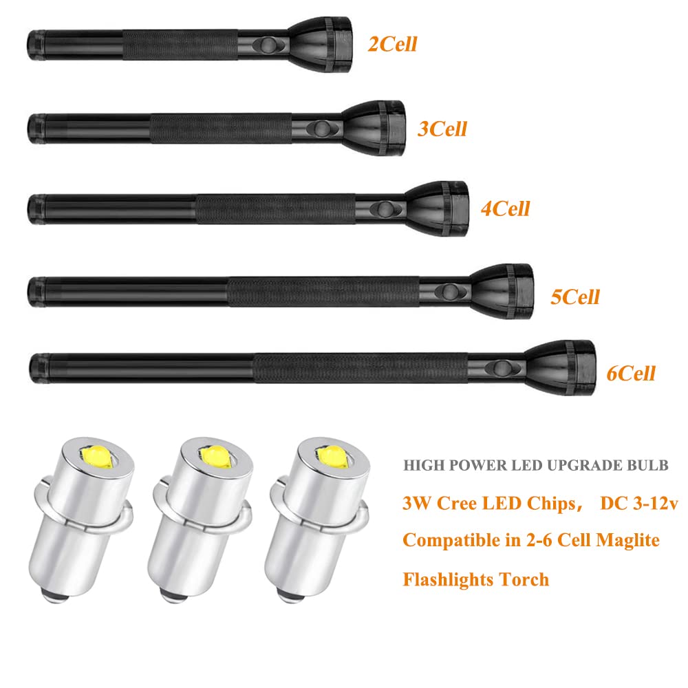 P13.5S LED Bulb Flashlight, AC/DC 3W 3V-12V LED Conversion Kit for 2 3 4 5 6 C&D Cells Flashlight Bulbs Replacement Torch Lighting Flashlight Bulbs Conversion Bulb Replacement Kit(White 3pcs)