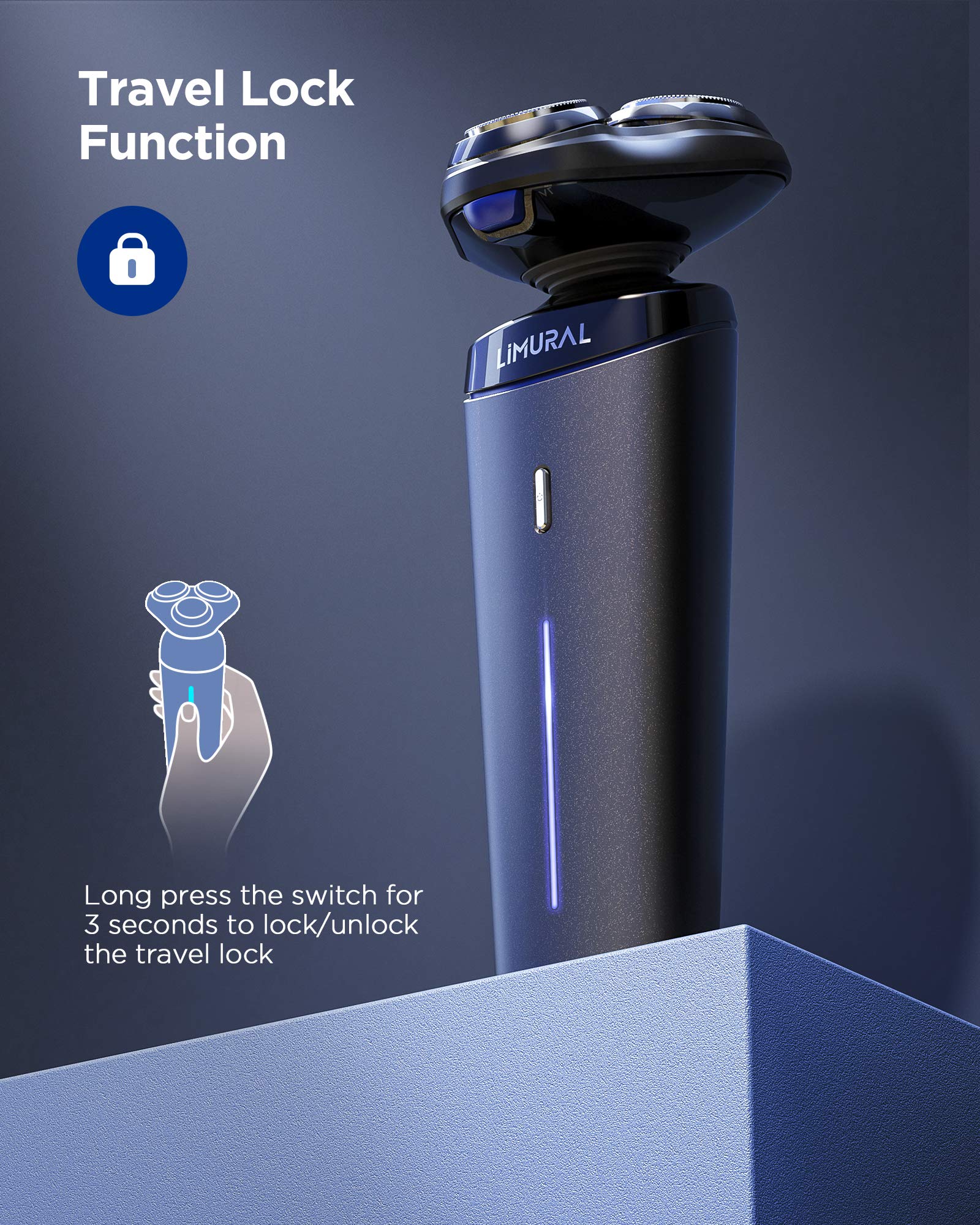 Limural Electric Shavers for Men 【Extra One Blade Set】, Men's Cordless 3D Rotary Electric Razor USB Rechargeable Trimmer with Pop-up Trimmer, Wet & Dry Waterproof, 90 Mins Battery Life, Travel Lock