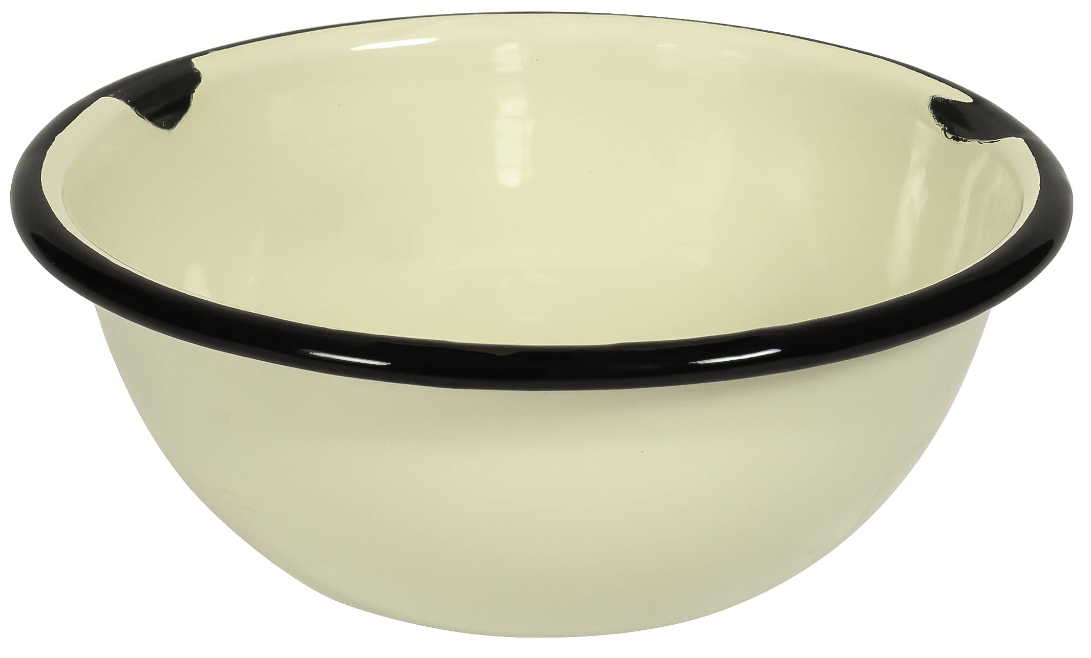Red Co. Set of 4 Enamelware Metal Classic 20 oz Round Cereal Bowl, Distressed Cream/Black Rim