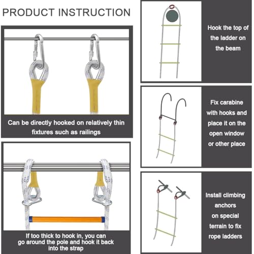 WDFYJ Emergency Fire Escape Ladder Flame Resistant Safety Rope Ladder with Hooks, Fast to Deploy & Easy to Store Withstand Weight up to 2000 pounds(16F/5M)