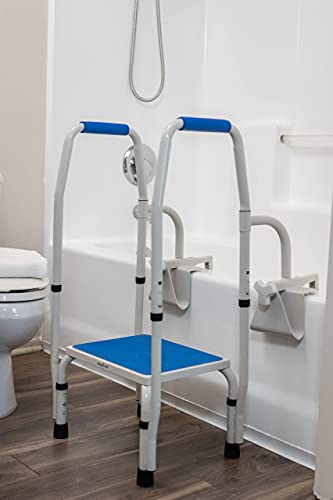 step2tub Shower Steps for Seniors - Provides Tub Assistance for Elderly - Adjustable, Non-Slip, One-Step Stool with Handicap Grab Bars - Stainless Steel Step Stool for Safe Tub & Shower Access