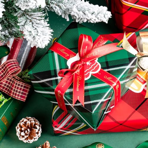 LeZakaa Reversible Christmas Wrapping Paper - Jumbo Roll - Green & Red Plaid - 24 inches x 100 Feet (200 sq.ft.)