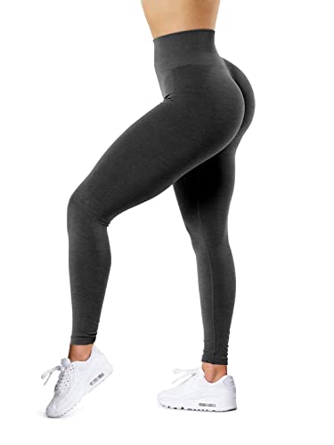 Olmlmt Workout Leggings for Women High Waisted Butt Lifting Gym Seamless Scrunch Yoga Pants(O706-Dark Grey-M)