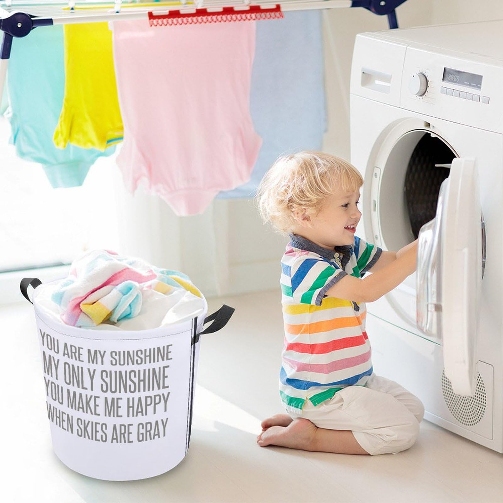 You Are My Sunshine Vintage Laundry Basket Large Round Canvas Laundry Hamper with Handles Foldable Storage Bin for Dirty Clothes Hamper Bedroom Bathroom