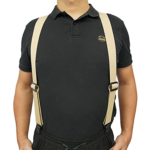 Melo Tough Y back suspenders airport friendly Suspenders,NO buzz with Plastic Clip 1.5 inch fully elastic braces (KHAKI)