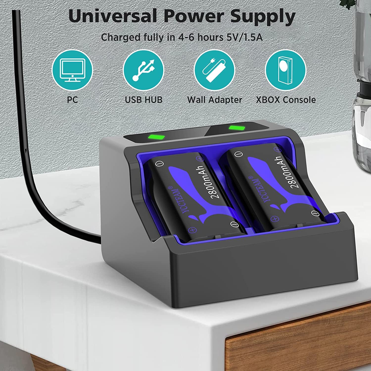 Rechargeable Battery Pack for Xbox One/Xbox Series X/S, 2 x 2800mAh Batteries with High-Speed Charging Station for Xbox One S/One X/One Elite/Xbox Series X/S Controller