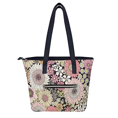 Scattered Flowers Women's Tote Bag PU Leather Shoulder Bag Handbags Purse For Work Shopping Travel
