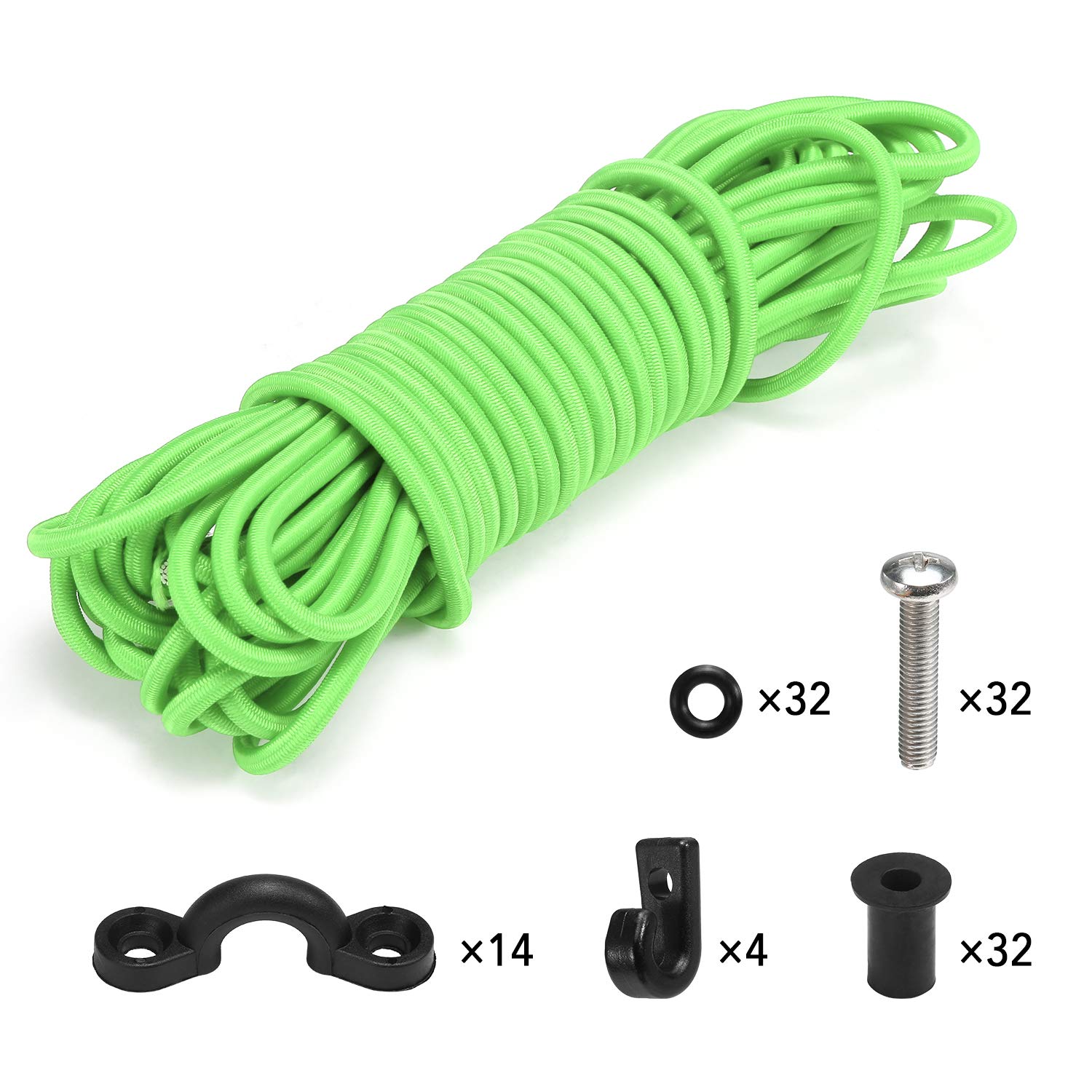 LIXADA 115pcs Deck Rigging Kit Accessory with 19.7ft Bungee Cord Deck Loops Tie Down Pad Eyes Wellnuts for Kayaks Canoes and Boats