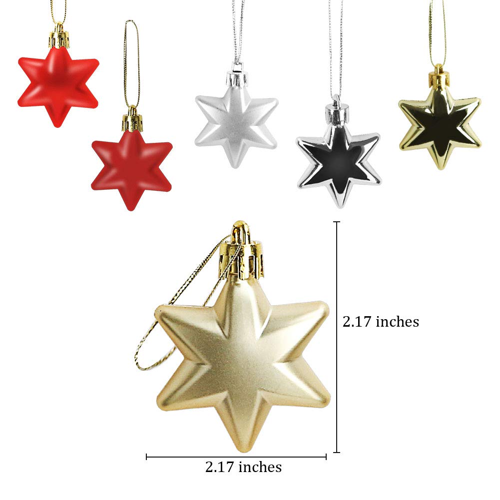 Liitrton 48 Pack Decorations Baubles with Star-Shaped Christmas Hanging Ornaments Shatterproof Craft for Holiday Party (Glod)