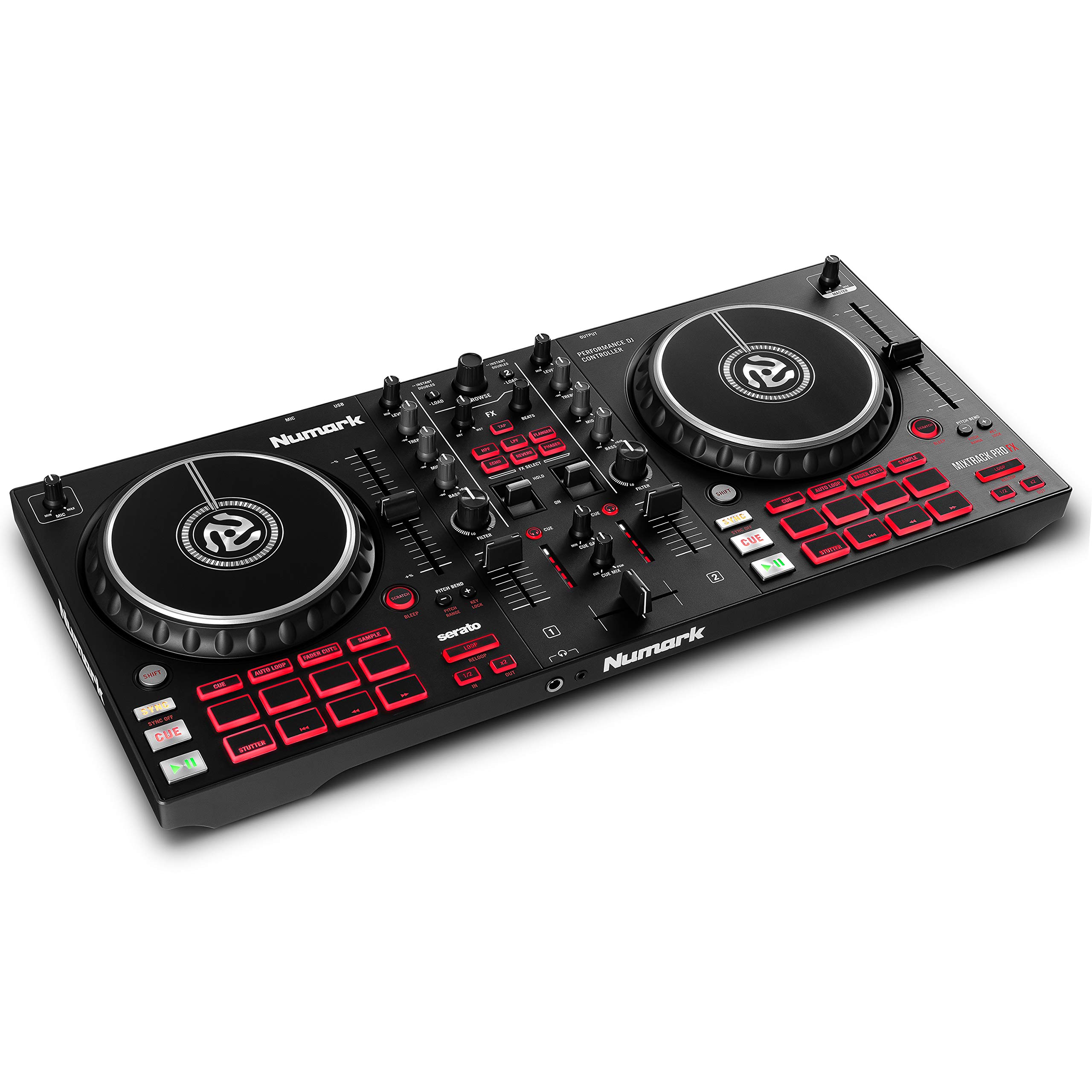 Numark Mixtrack Pro FX โ 2 Deck DJ Controller For Serato DJ with DJ Mixer, Built-in Audio Interface, Capacitive Touch Jog Wheels and FX Paddles