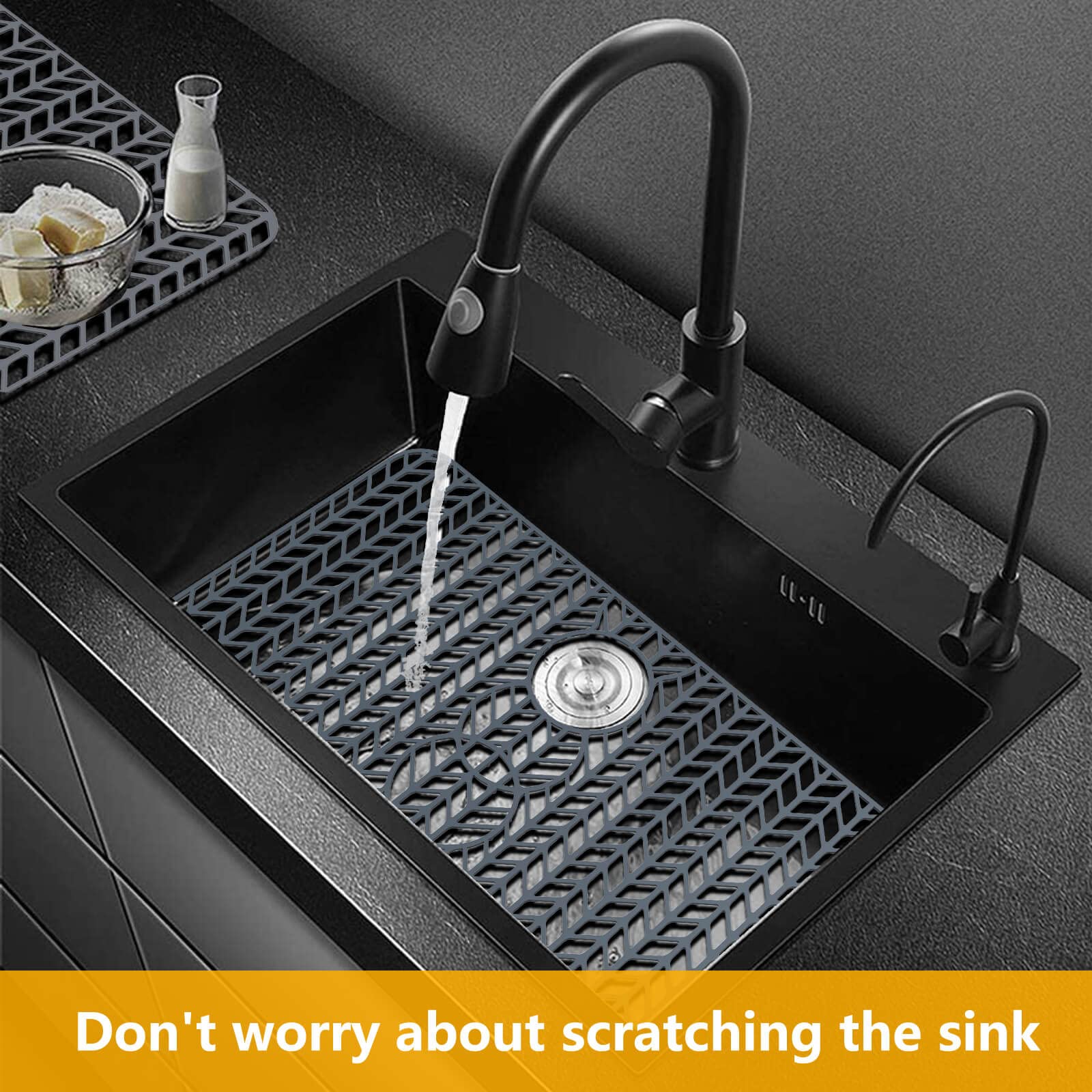 Silicone Sink Mat Protectors for Kitchen 29.5‘’×15‘’ JOOKKI Kitchen Sink Protector Grid for Farmhouse Stainless Steel Accessory with Reserved hole