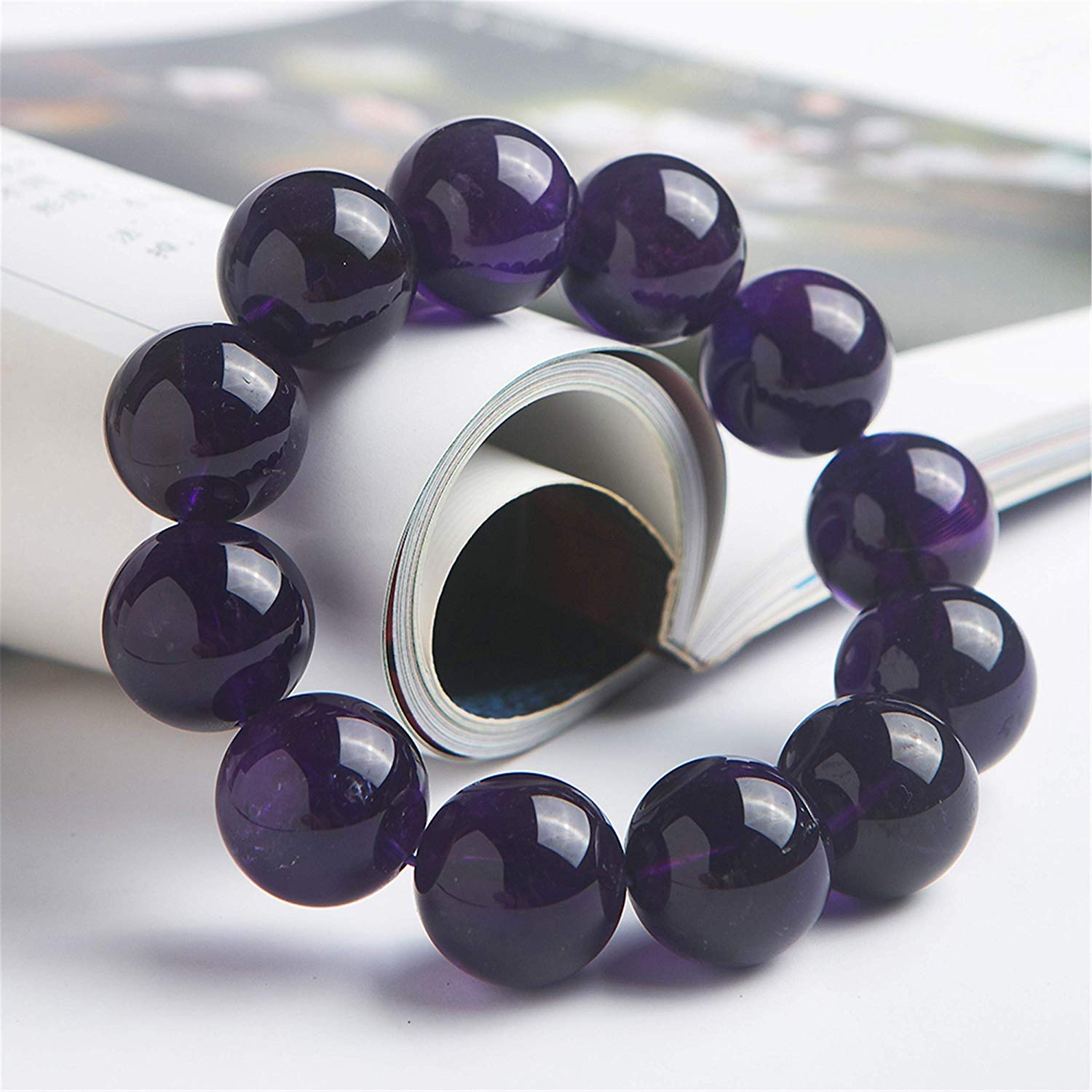 Muko Gemstone 20mm Natural Uruguay Amethyst Purple Quartz Crystal Round Beads Women Men Bracelet AAAA