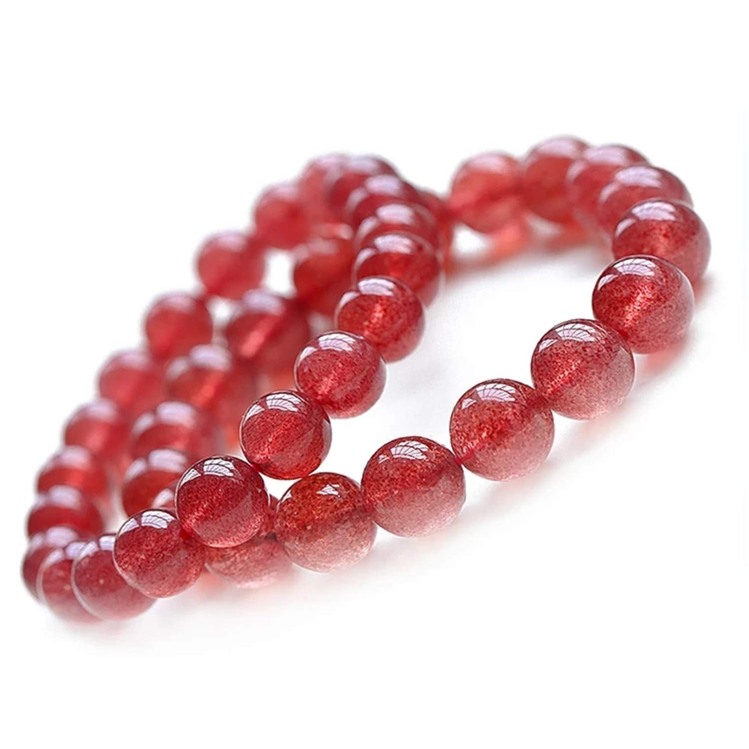 Muko Gemstone Natural Red Strawberry Quartz Crystal Clear Round Beads Women Bracelet 7mm AAAAA