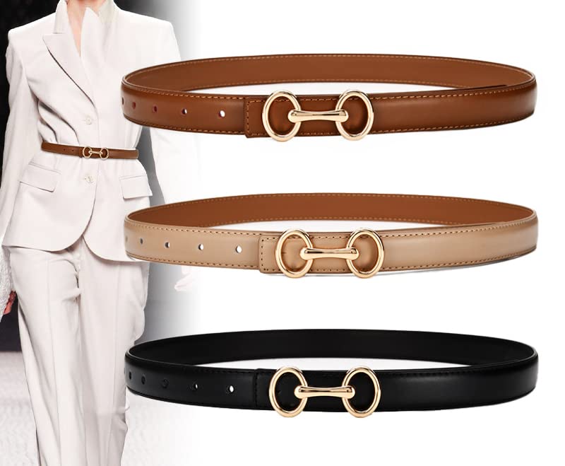 SPOMUNT Womens Classic Double Ring Buckle Design Leather Dress Belt,Fashion Belt for Jeans Pants (Orange, 105cm(Fits pants size 25"-33"))