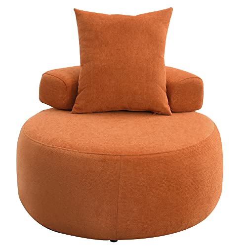 LIADTOP 32" Solid Wood Pillow, Easy to Move Modern Chenille Reading Chair, High-Stretch Round Sofa for Bedroom, Living Room, Lounge, Hotel,Orange