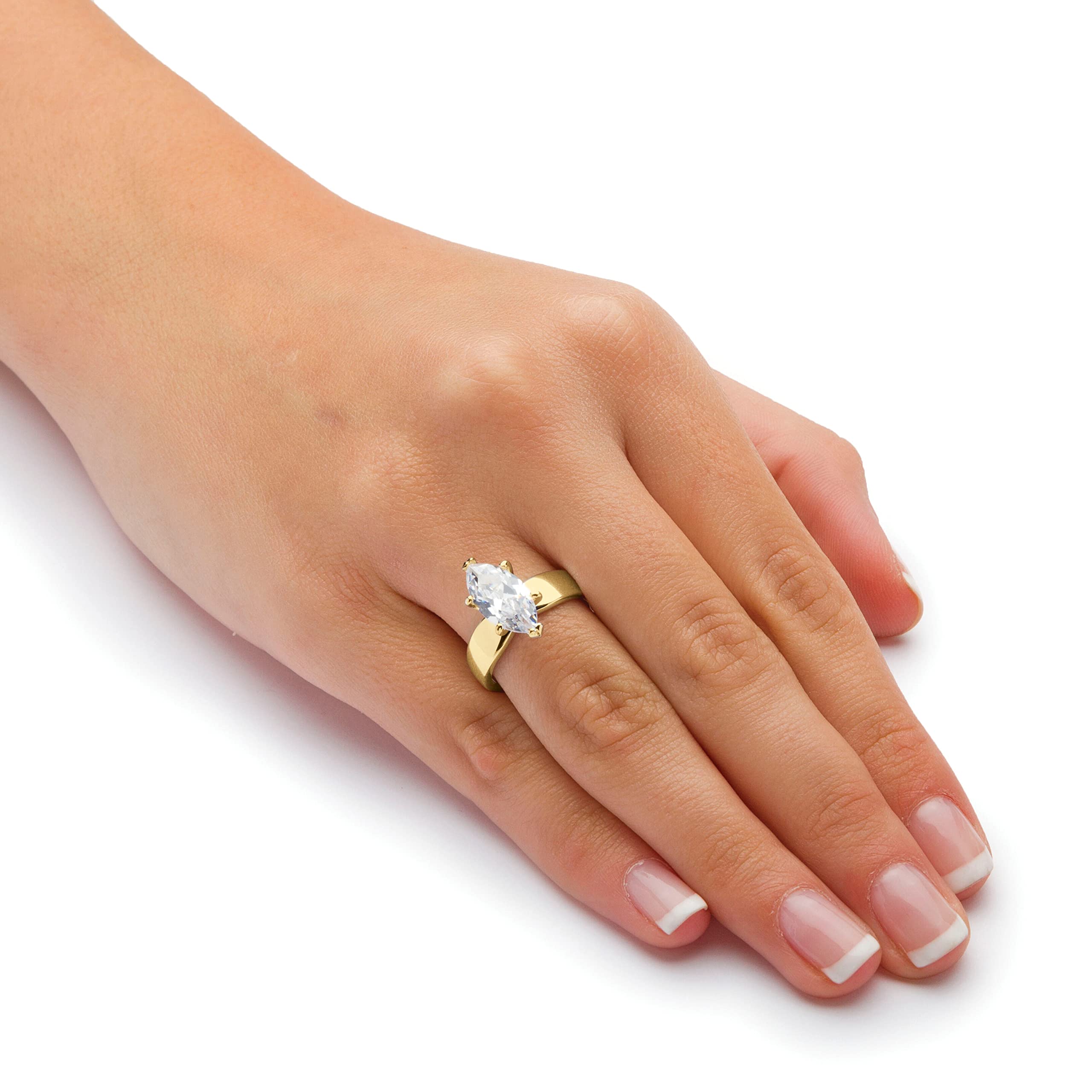 PalmBeach Jewelry Yellow Gold-Plated or Sterling Silver Marquise Cut Cubic Zirconia Solitaire Engagement Ring Size 6