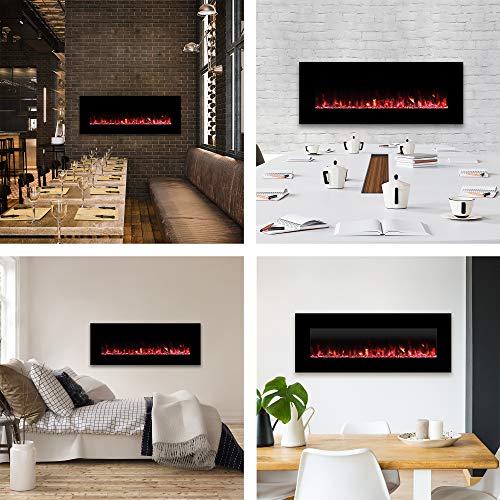 Northwest Electric Fireplace Wall Mounted, Color Changing LED Flame and Remote, 50 Inch, (Black), 50", Midnight