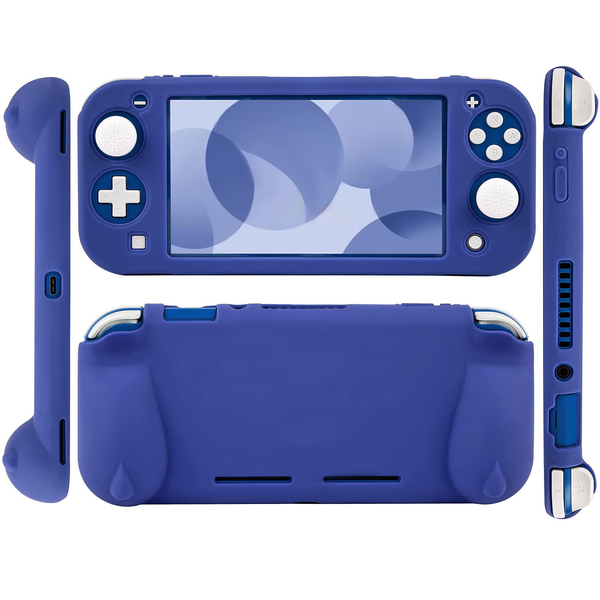 Protective Case for Nintendo Switch Lite, Soft Grip Case Cover with Comfort Ergonomic Handles for Nintendo Switch Lite 2019 [Self Stand][4 Thumb Stick Caps] (Silicone-Blue)