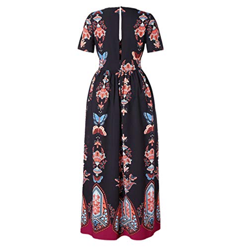 Pinkpaopao Plus Size Short Sleeve Dress for Women Butterfly Pattern Long Dress Deep V Neck Pleated Split Maxi Dress