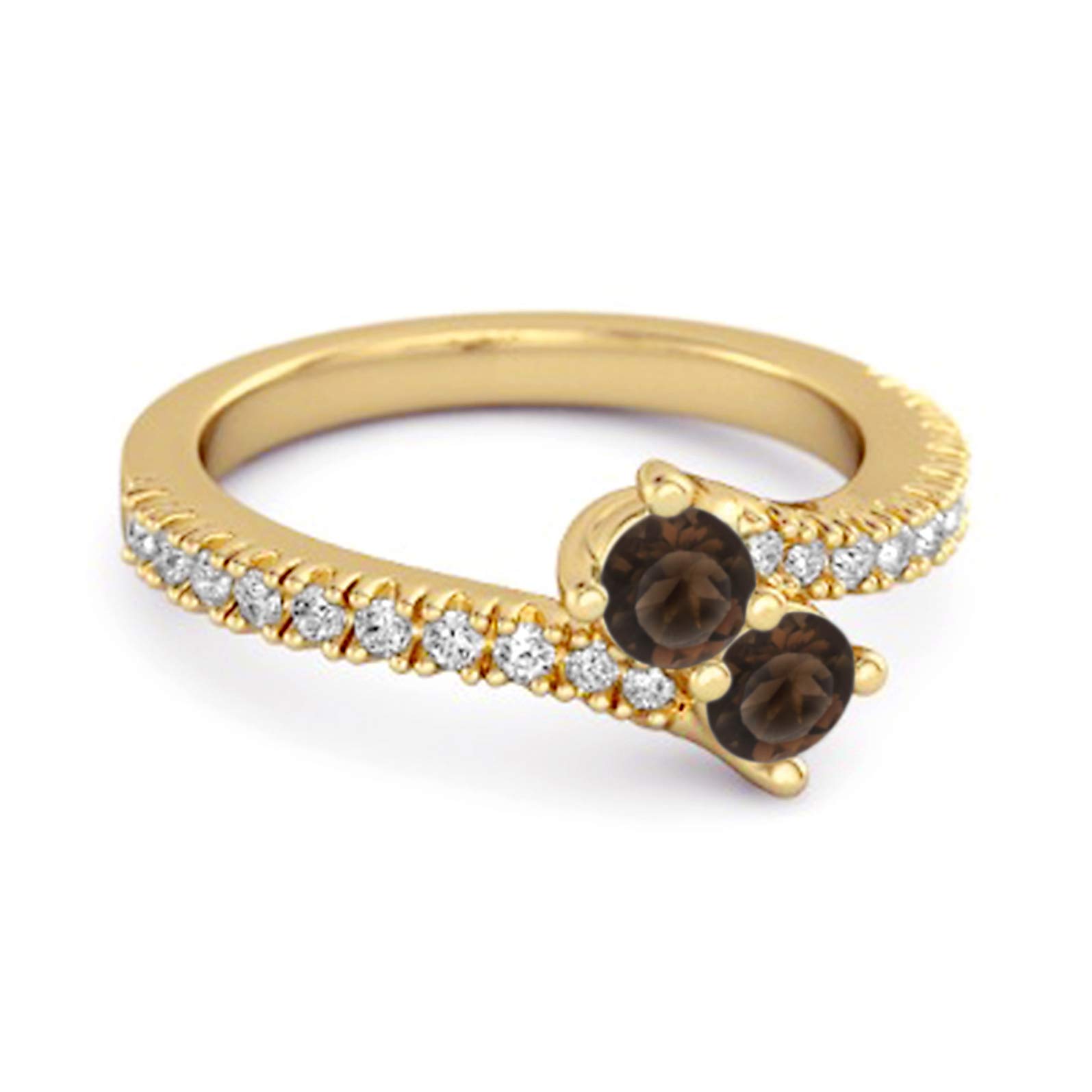 Multi Choice Your Gemstone 0.04 Ctw 925 Sterling Silver Yellow Gold Plated Split Shank Embrace Ring (7, smoky-quartz)