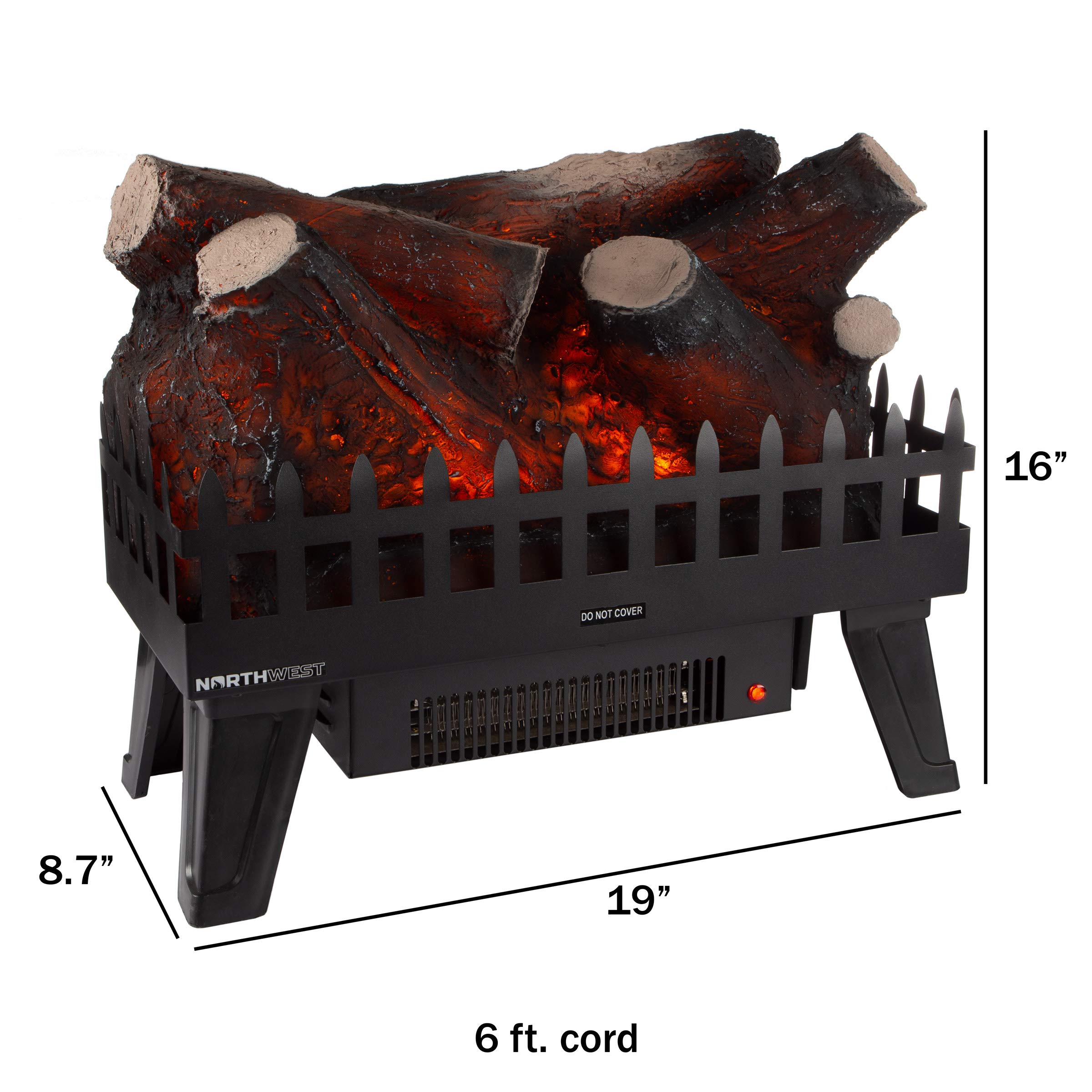 Northwest Electric Log Insert for Fireplaces-Heater with Realistic Energy Efficient LED Glowing Flame Ember Bed-Home and Hearth Accessories, 19" L x 8.7" W x 16" H, Black (80-FPLOG-1)