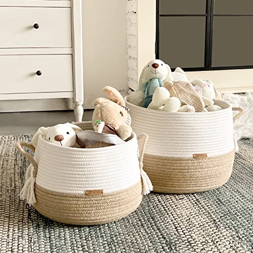 R RUNKA Large Basket for Toys - Boho Baskets for Living Room,Bedroom,Nursery- Pack of 2-15.7"x 11.8" & 11.8"x9.8"