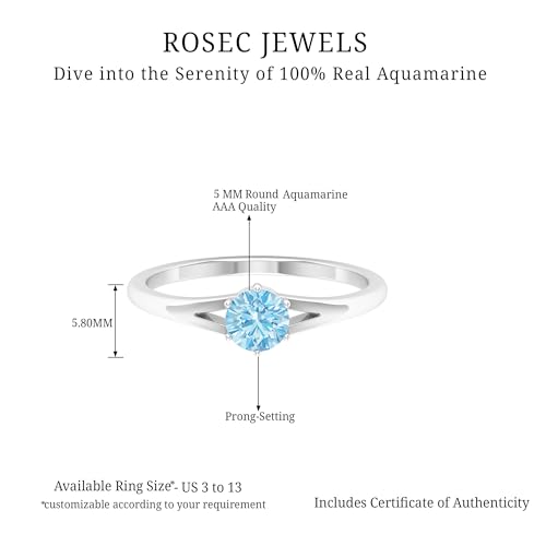 Natural Aquamarine Promise Ring for Women, AAA Quality, Certified March Birthstone Ring - With Jewelry Box, 14K White Gold, Size:US 4.00