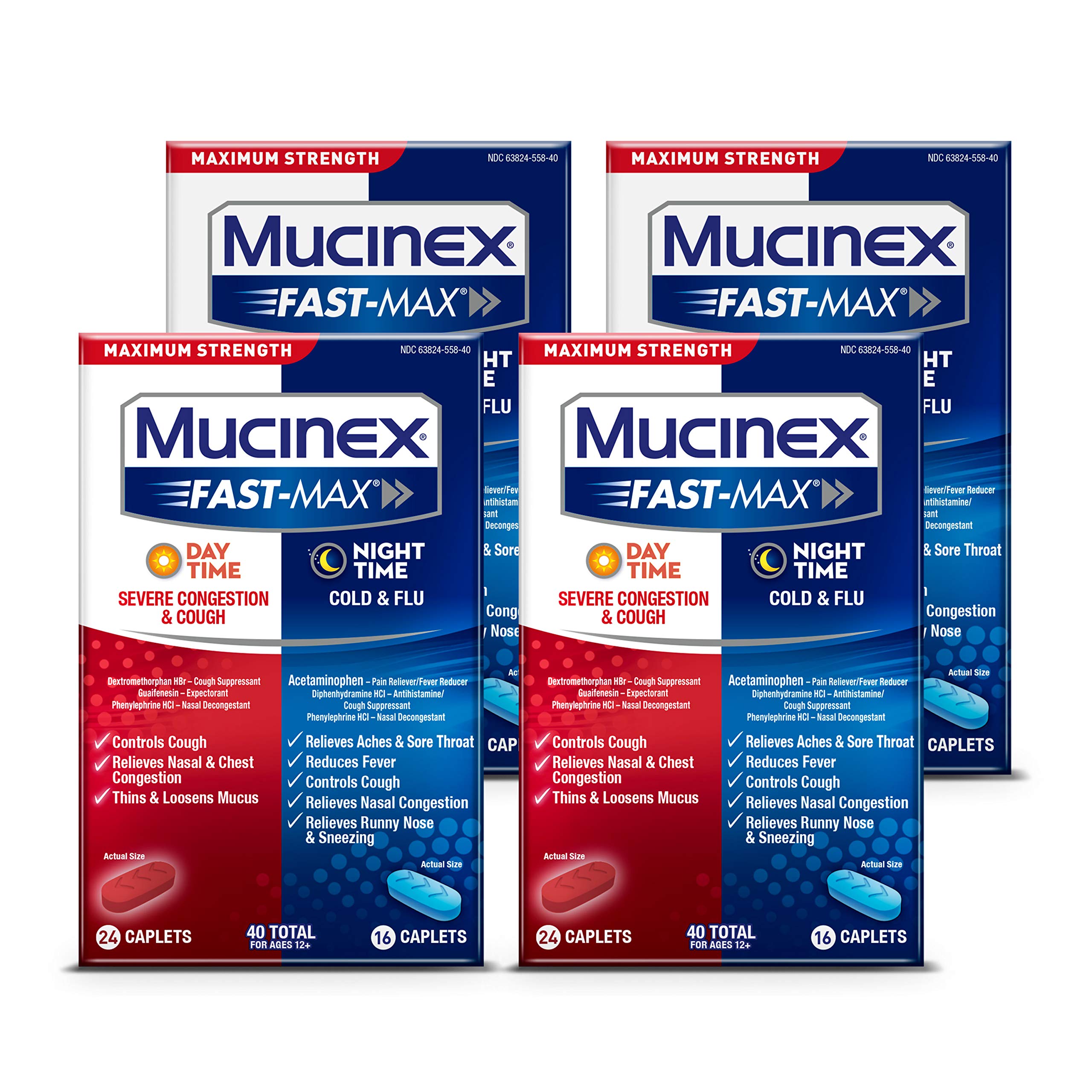 Maximum Strength Mucinex Fast-Max Day Time Severe Congestion and Cough & Night Time Cold & Flu Multi Symptom Relief Caplets - 40 Count (Pack of 4)