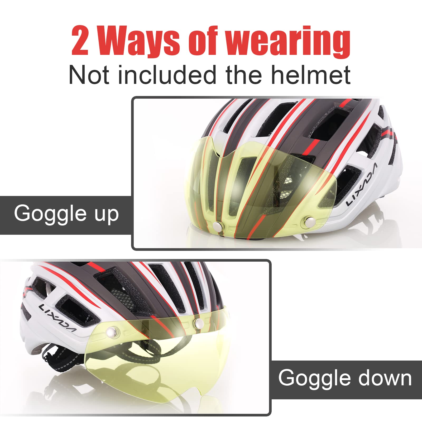 LIXADA Detachable Magnetic Bike Helmet Goggles Visor Removable Sun Visor Shield Cycling Bicycle Helmet