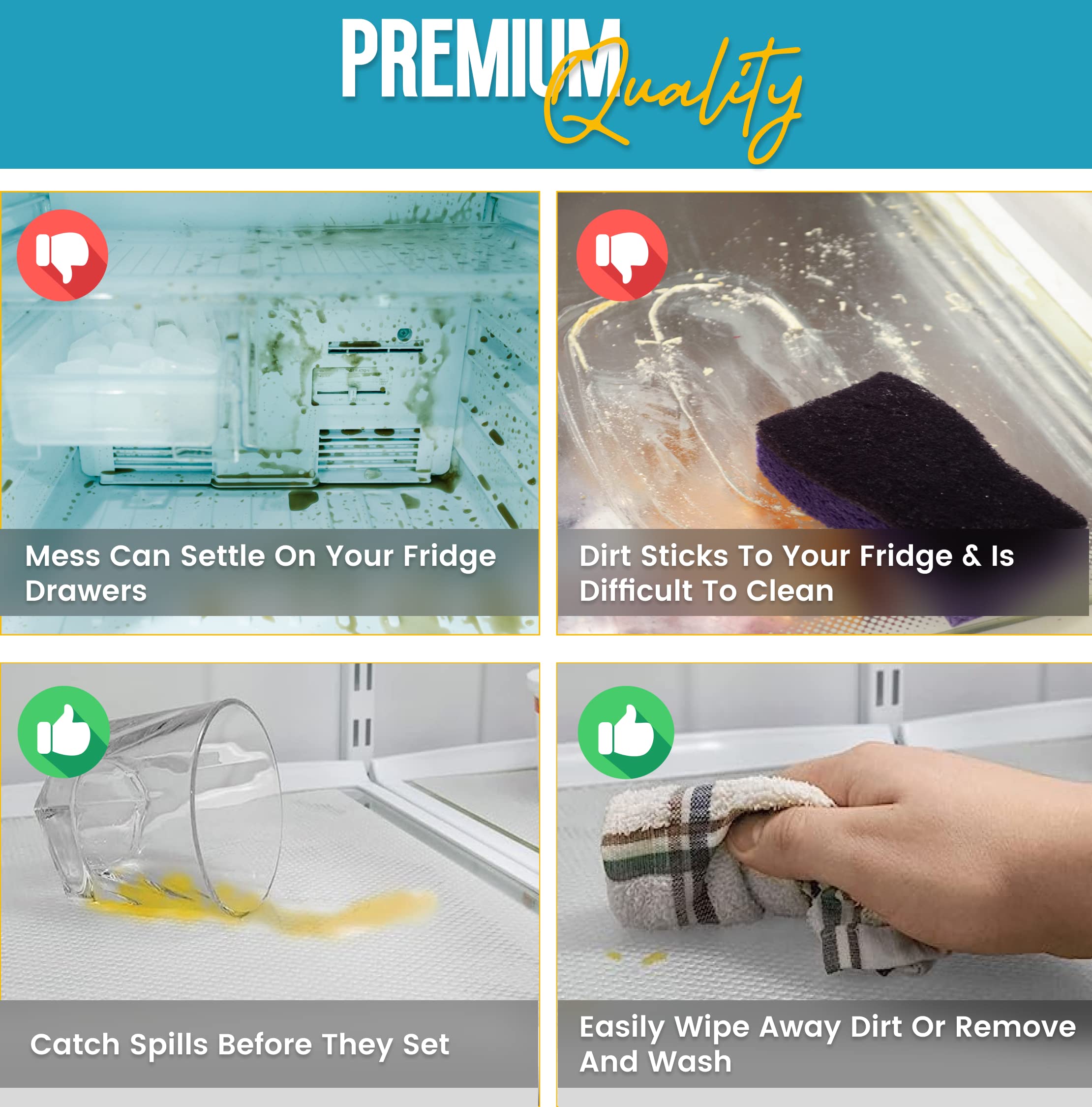 Refrigerator Liners for Shelves (8 Pack) by Linda’s Essentials | Easy to Clean Fridge Liner with Spill Protection Refrigerator Shelf Liners & Drawer Liner | Nonslip BPA-Free Refrigerator Mats (Clear)