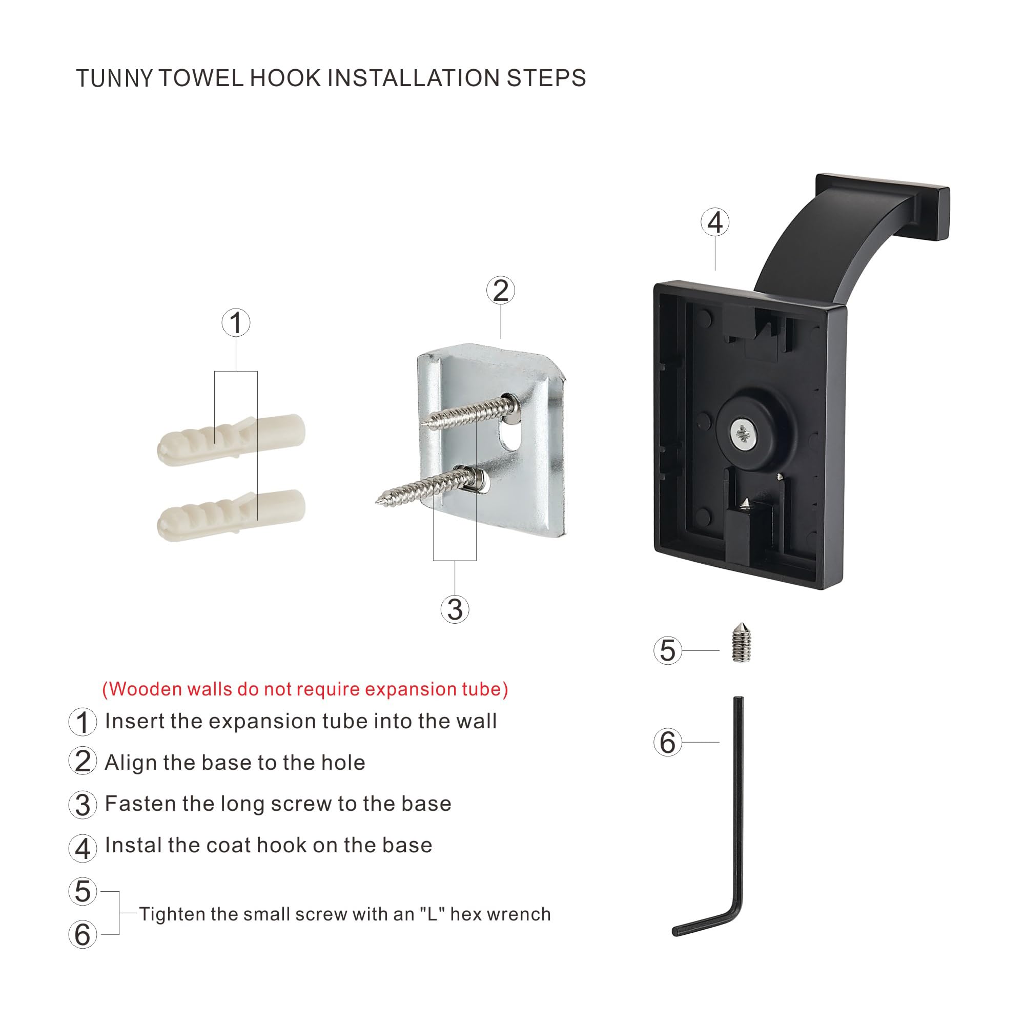 TUNNY Towel Hooks Bathroom - 5 Pack Matte Black Single Coat Hook Robe Hooks Decorative Wall Hooks for Bathroom Bedroom Kitchen Towel Robe Clothes Cabinet Closet Bathroom
