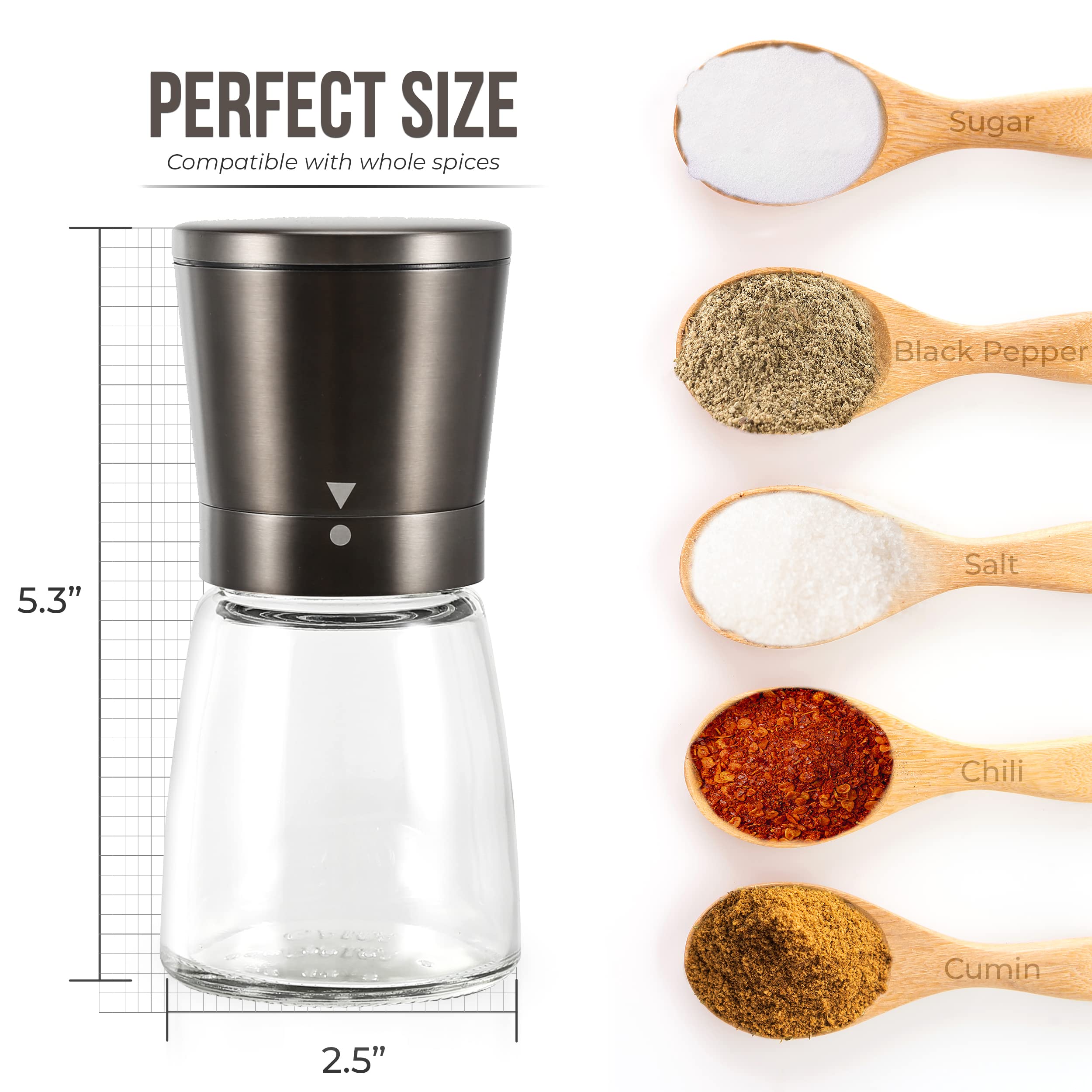 Pepper Grinder or Salt Shaker for Professional Chef - Best Spice Mill with Brushed Stainless Steel, Special Mark, Ceramic Blades, and Adjustable Coarseness (Dark Bronze)
