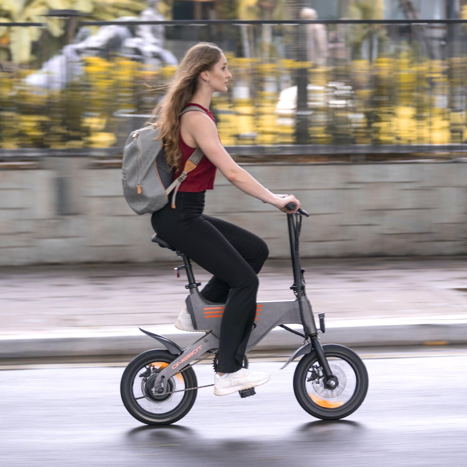 ONEBOT Electric Bike, Folding Electric Bicycle with 250W Motor 15.5MPH, 14" Wheels, Lighter Magnesium Alloy Frame (Blue)