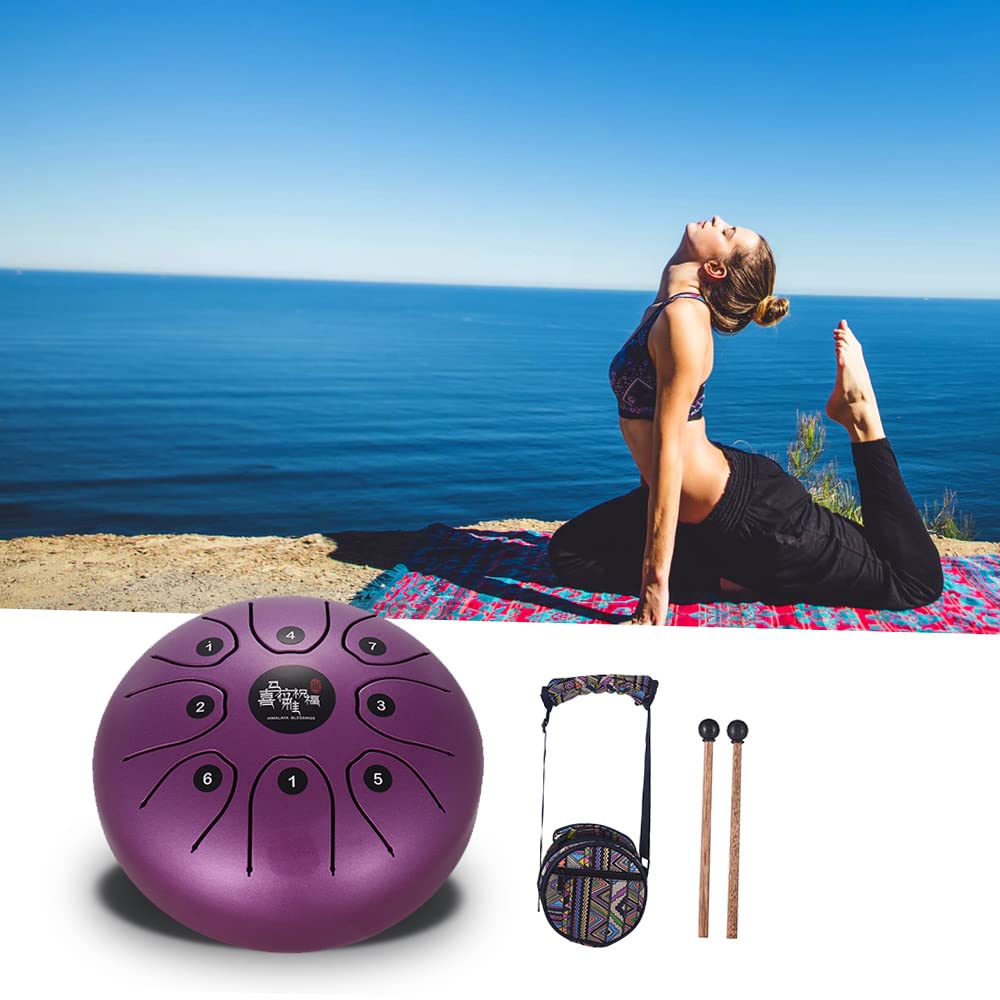 Sasuori 5.5 Inch Mini 8-Tone Steel Tongue Drum C Key Percussion Instrument Handpan Drum with Drum Mallets Carry Bag Purple