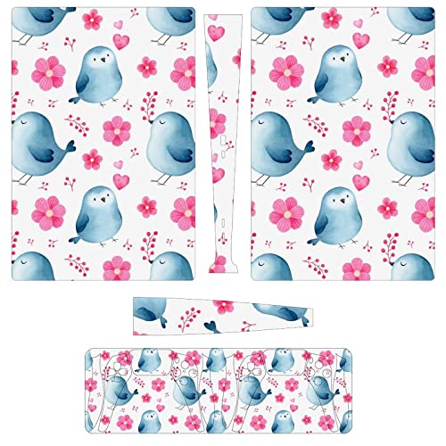 Spring Birds and Pink Flowers Full Protective Skin Cover Design Wrap Decal Sticker Compatible with PS5 Digital Edition Console and Controller