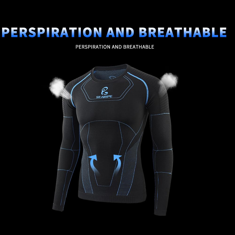 SEARIPE Women Thermal Underwear, Ski Base Layer - Long Sleeve Compression Tops & Long Johns Bottom Sets Quick Drying (SE111,W-BK,XS)