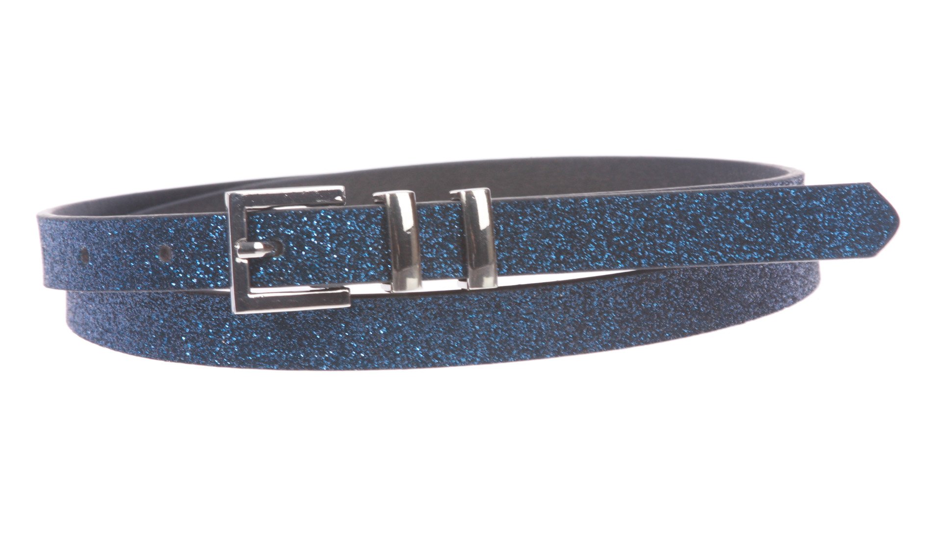 Ladies 5/8" Glitter Dress Skinny Belt, Navy | S/M - 32"