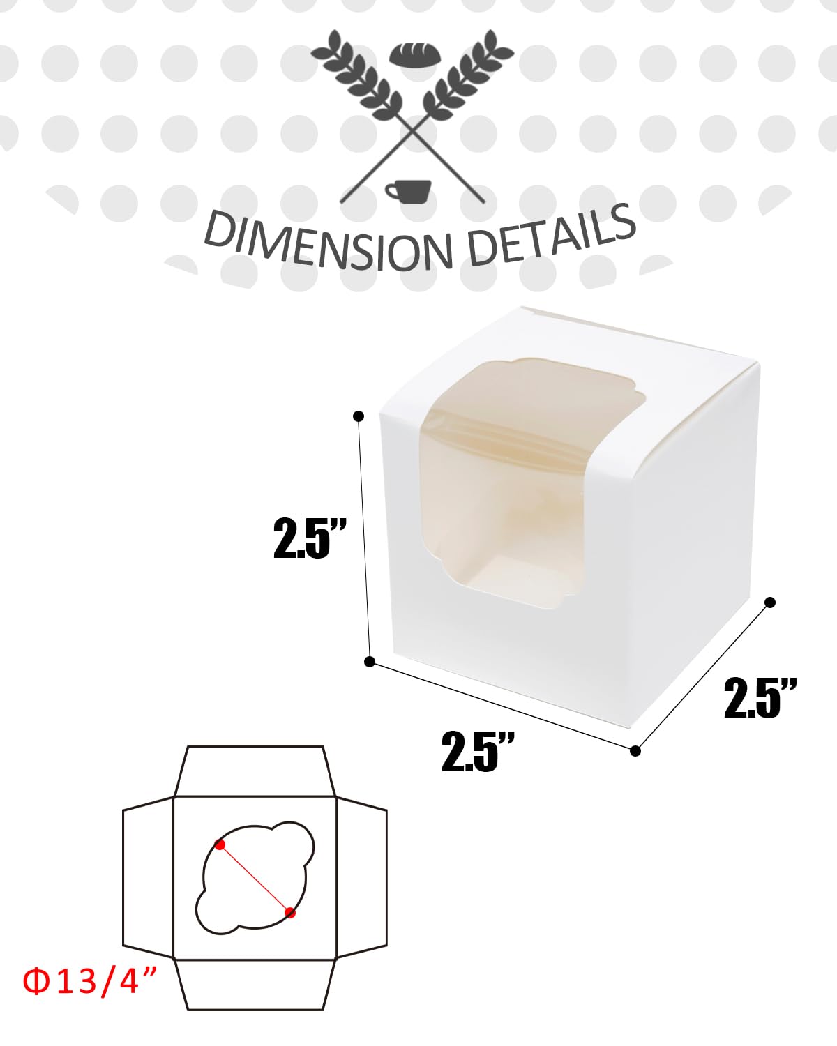 qiqee 100pcs Auto-Popup Mini Cupcake Boxes Individual White 2.5" x 2.5" x 2.5" Single Cupcake Carrier Container for Wedding Favor Birthday & Party(Mini Size)
