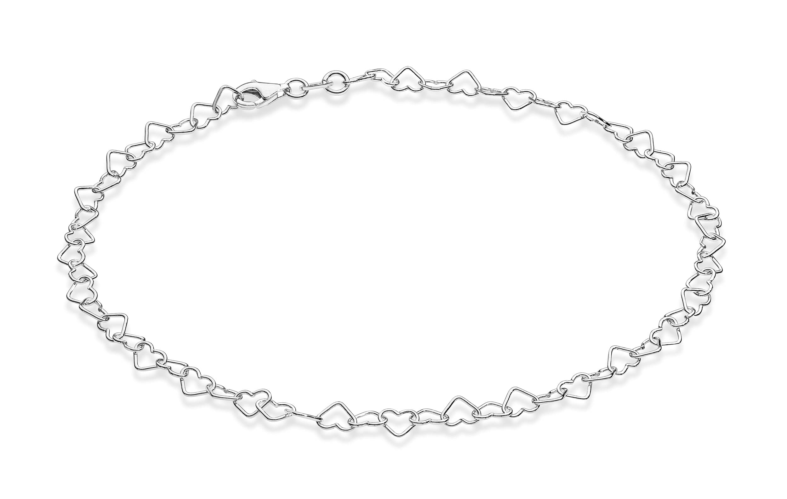 Miabella Sterling Silver Italian Rolo Heart Link Chain Anklet Ankle Bracelet for Women, Made in Italy (Length 9 Inches (X-Small))