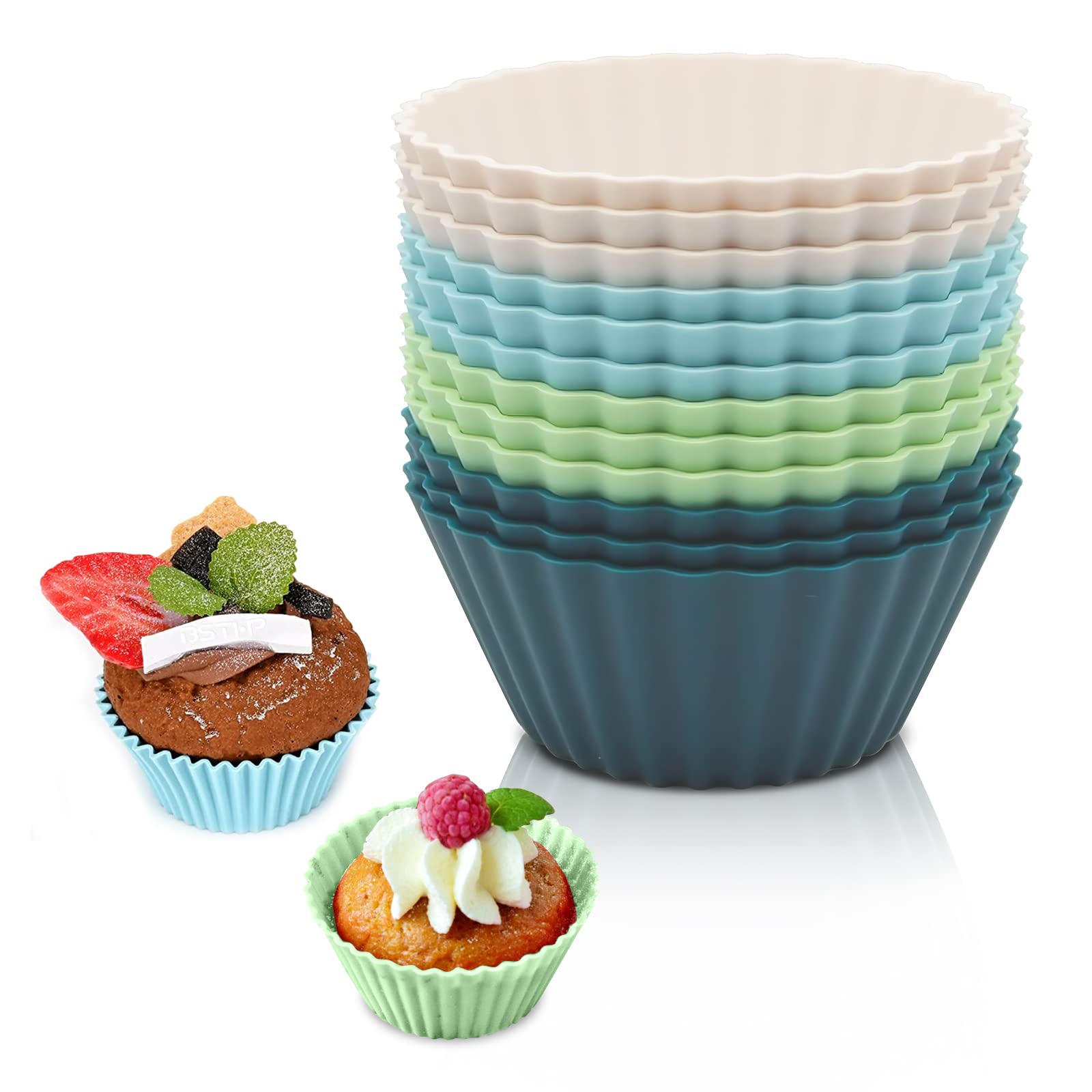 Silicone Cupcake Liners, 24pcs Silicone Baking Cups, Silicone Muffin Cups, Reusable Silicone Cupcake Molds, for Baking Muffins, Cupcakes and Candies (Morandi Color)