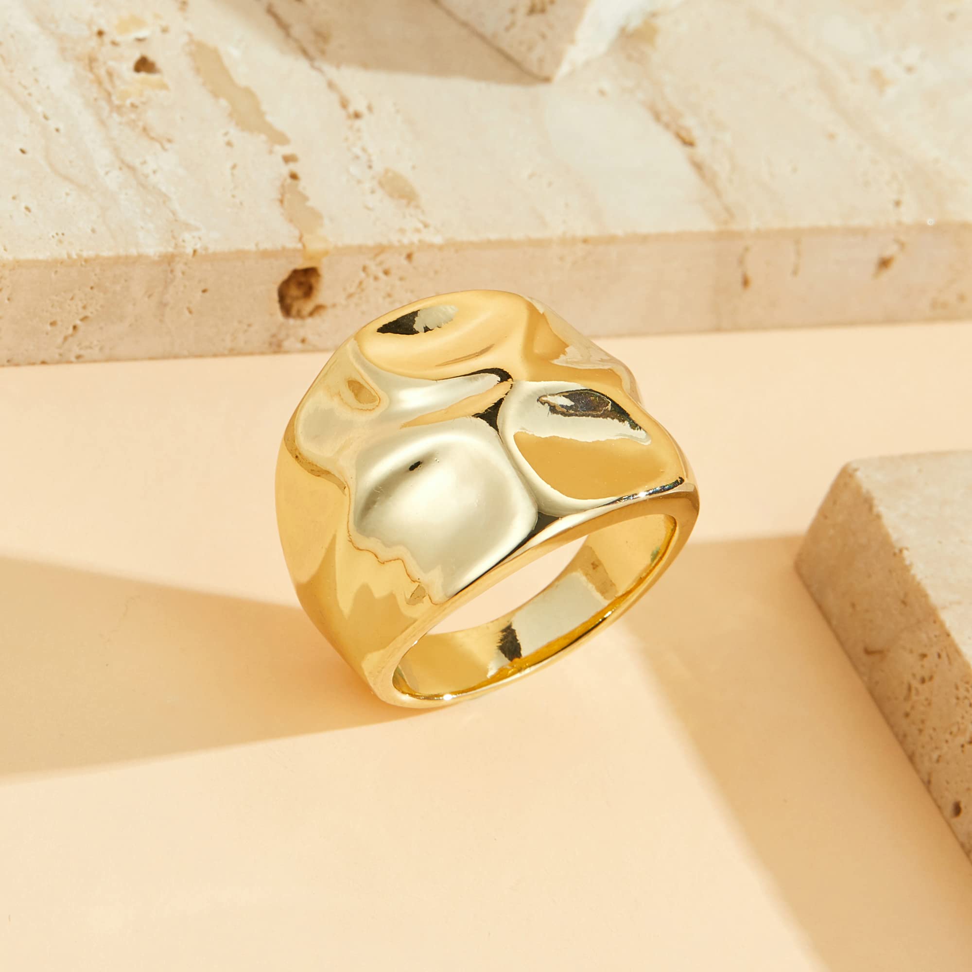Mytys Gold Rings for Women 18K Gold Plated Band Rings Chunky Statement Ring Gift (Gold 2, 8)