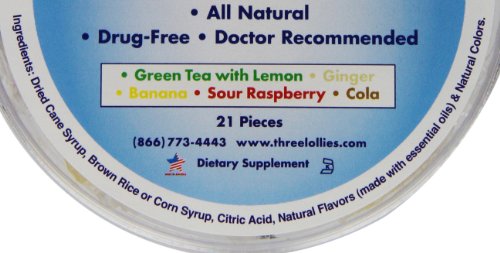 Queasy Drops | 3 Pack: 21 Drops Each | Drug Free & Gluten Free | Five Flavors: Green Tea with Lemon, Ginger, Raspberry, Banana & Cola 21 Count