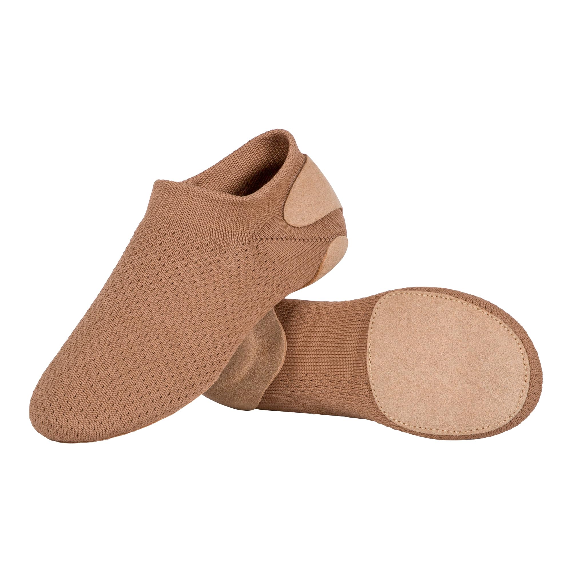 Linodes Unisex 019 Nylon Upper Leather Sole Slip-on Jazz Shoe for Women and Men's Dance Shoes-Brown 8M