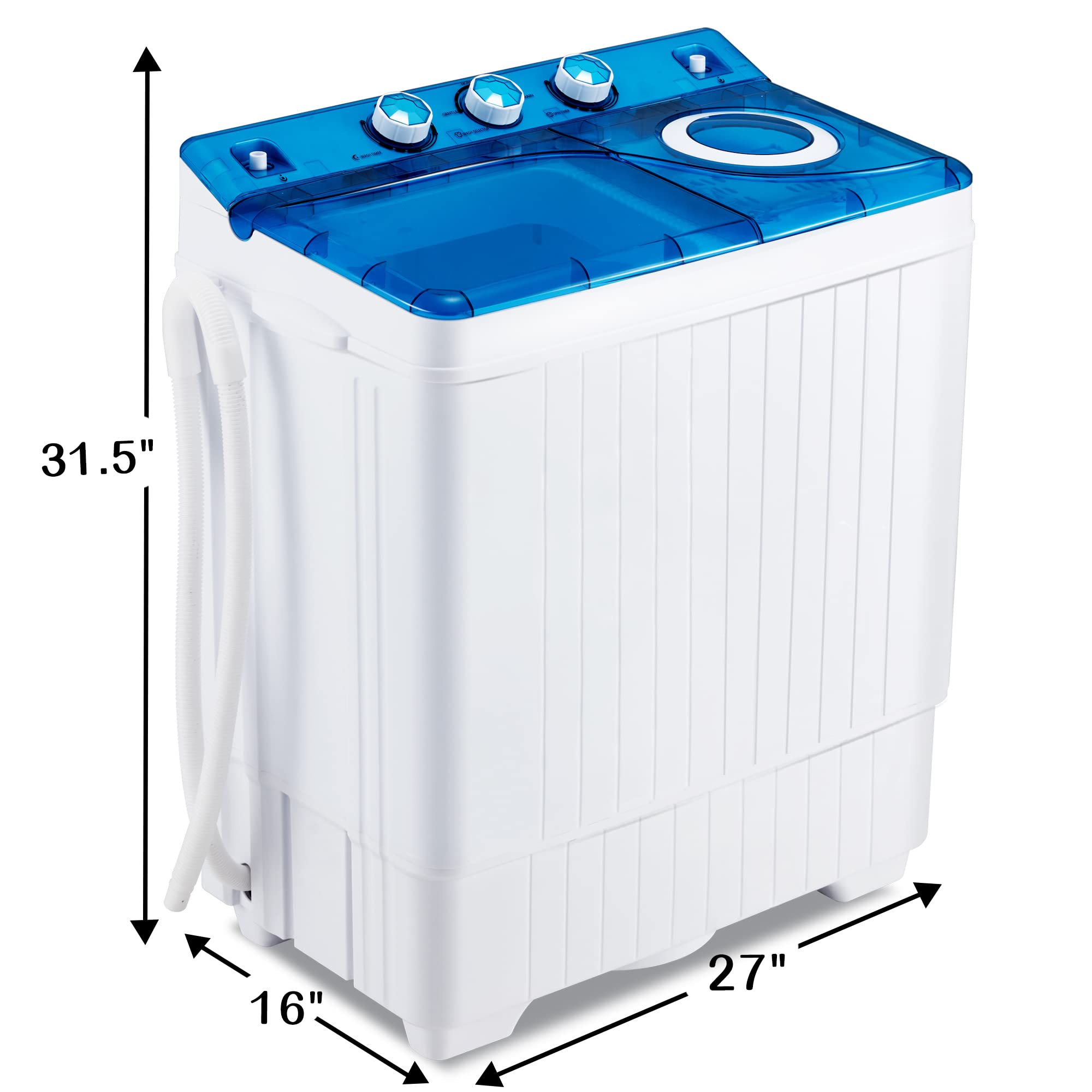Kumcahom Portable Washer 26Lbs Capacity Washing Machine and Dryer Combo Twin Tub Laundry Washer(18Lbs) & Spinner(8Lbs) with Built-in Gravity Drain Pump,for Apartment,Dorms,RV Camping (BLUE+WHITE)